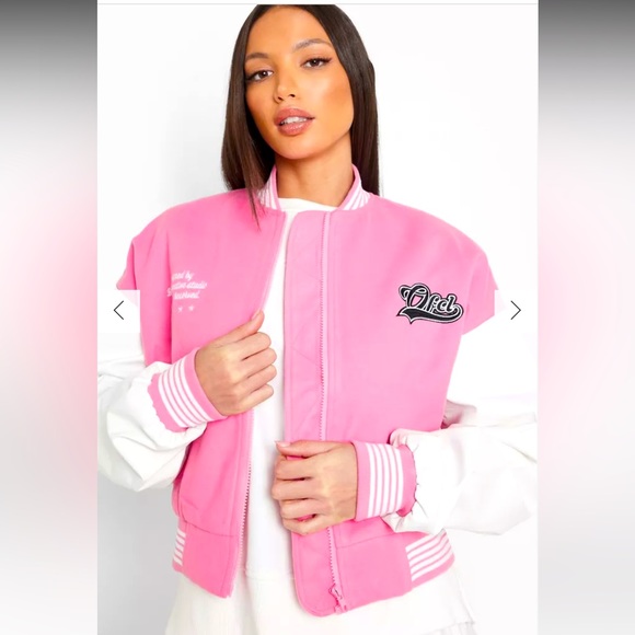 Boohoo | Jackets & Coats | Boohoo Tall Crop Ofcl Sports Varsity Jacket ...